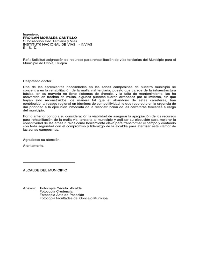 Oficio Solicitud Recursos para Obras Publicas | PDF