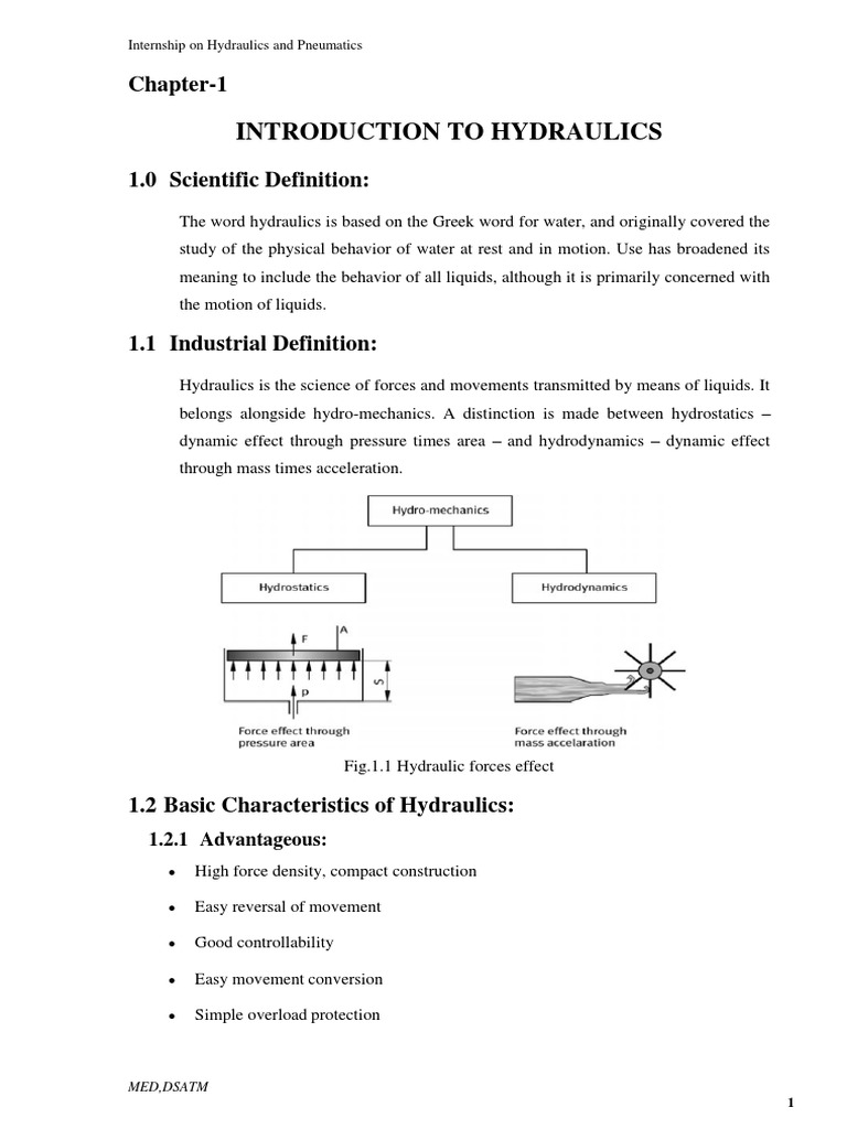 Introduction To Hydraulics: Chapter-1 | PDF | Pascal (Unit) | Actuator