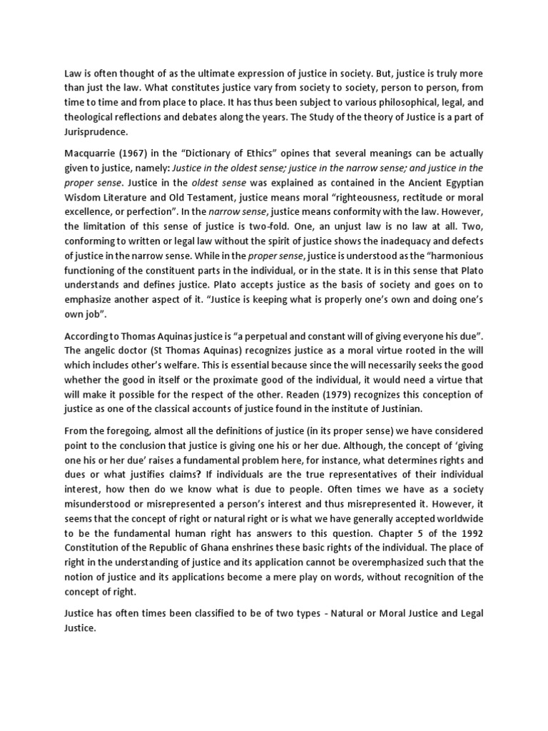 Proper Sense. Justice in The Oldest Sense Was Explained As Contained in ...