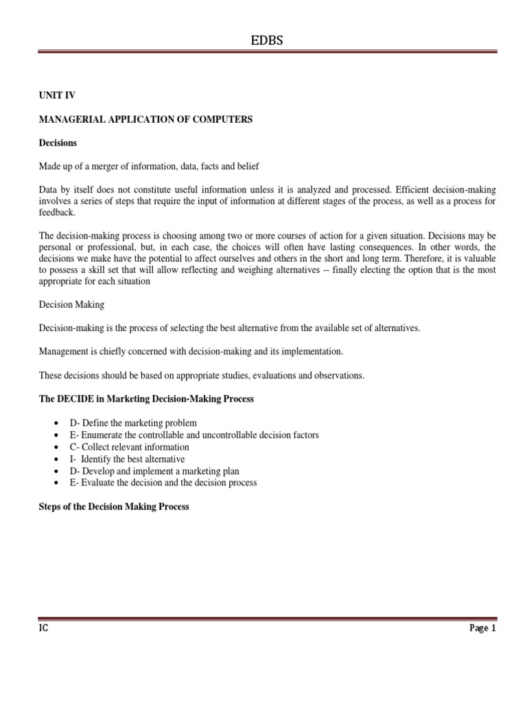 Unit Iv Managerial Application of Computers Decisions | PDF | Decision ...