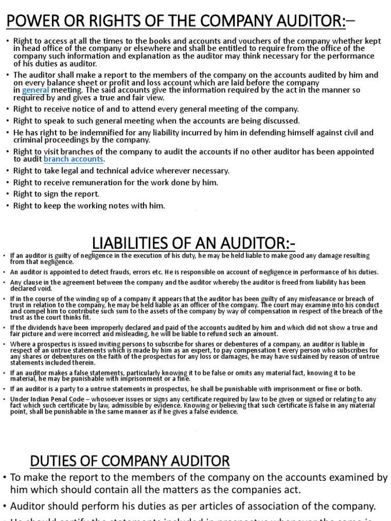 Company Auditor Rights and Liabilities | PDF | Audit | Expense