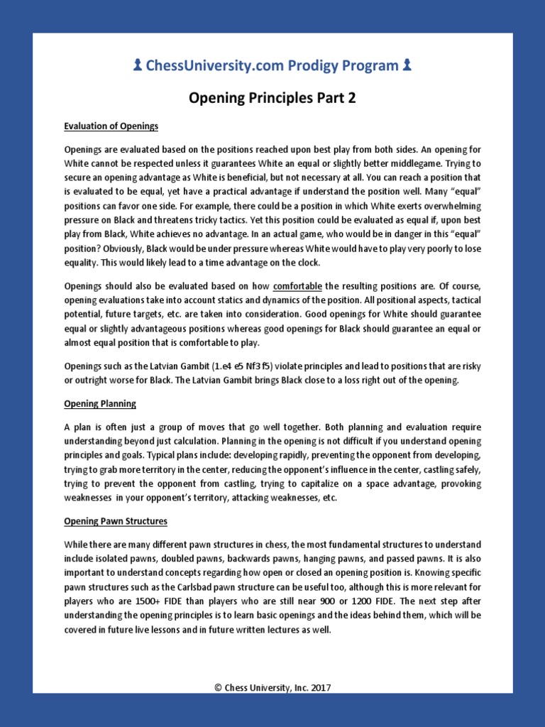 Prodigy Program Written Lecture Opening Principles 2 PDF | PDF | Chess ...