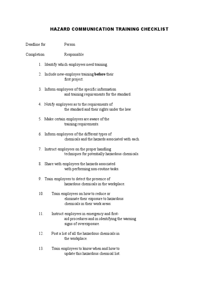 Hazard Communication Training Checklist | PDF | Labor Relations ...