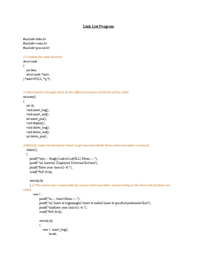 Singly Link List Program | PDF | Computer Data | Software Development