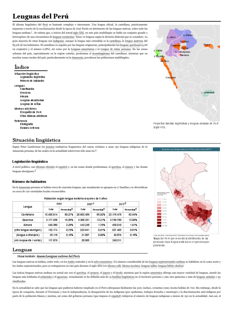 Idiomas y lenguas en Perú | PDF | Familias de idiomas | Los símbolos