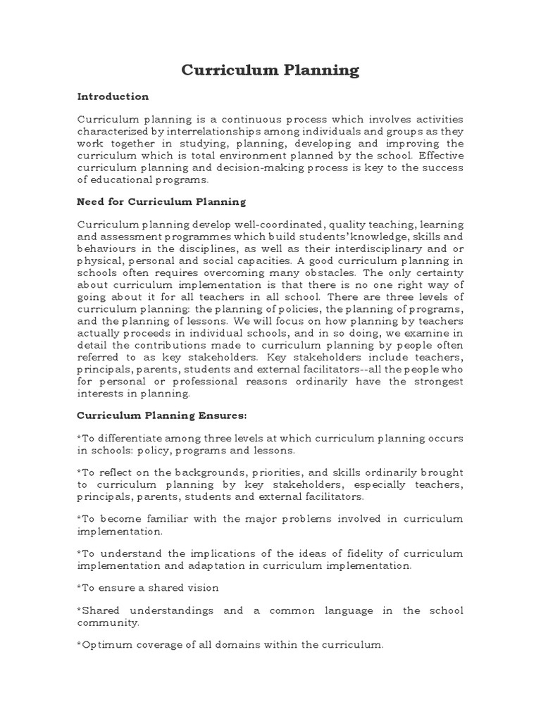 Curriculum Planning | PDF | Curriculum | Teachers