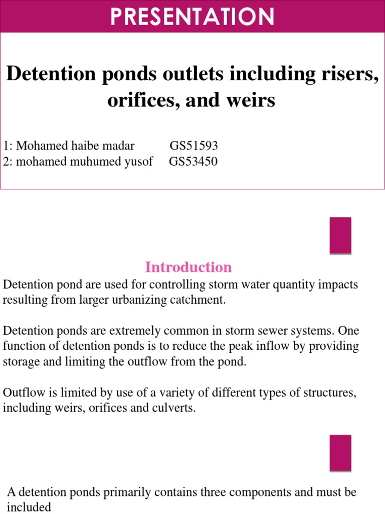 Detention Ponds Outlets Including Risers, Orifices, and Weirs | PDF ...