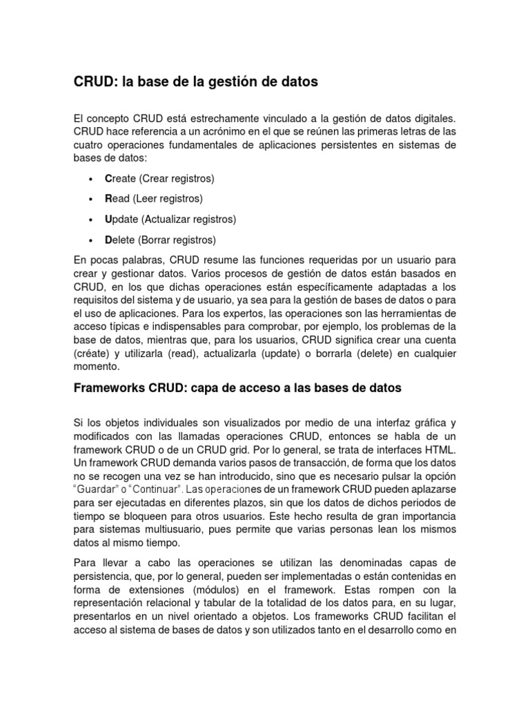 Crud | PDF | Tabla (base de datos) | Marco de software