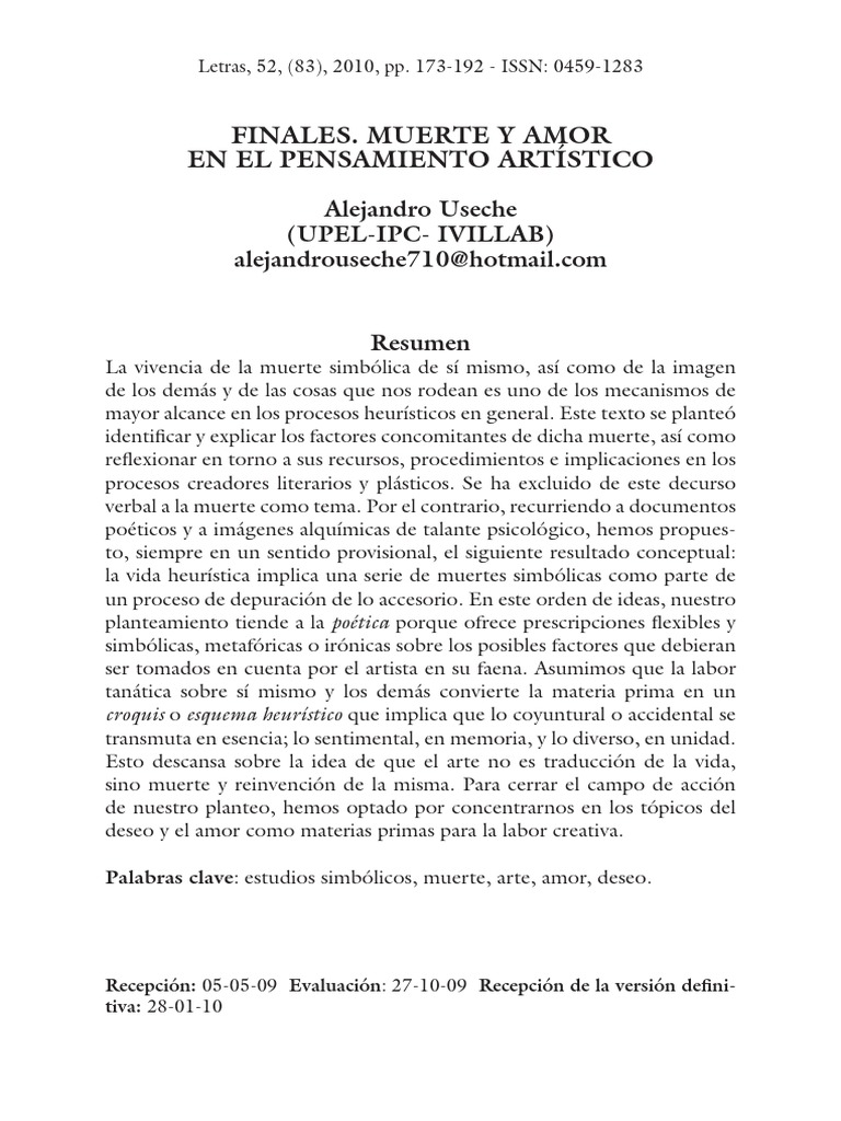 Finales, Muerte y Amor en El Pensamiento Artístico, de Alejandro Useche ...