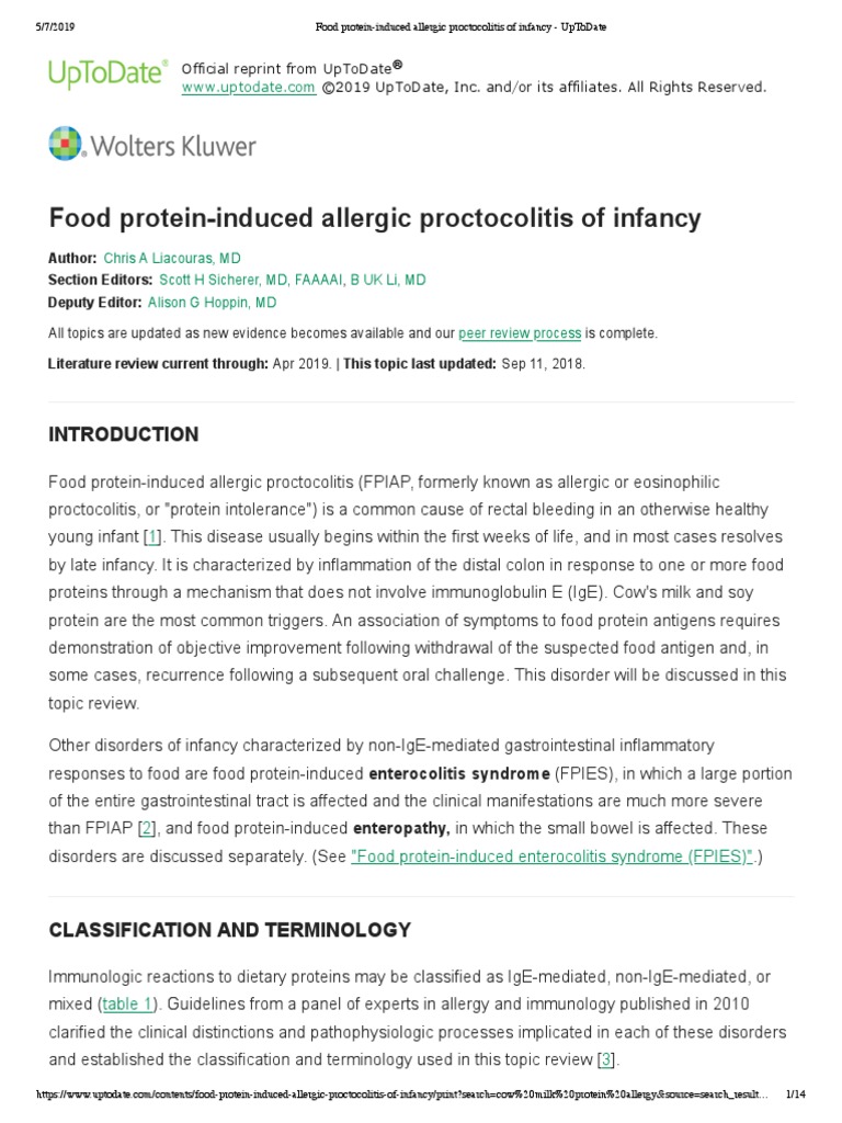 Food Protein-Induced Allergic Proctocolitis of Infancy - UpToDate | PDF ...