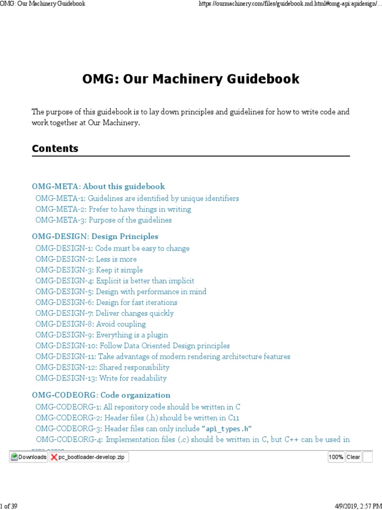 OMG - Our Machinery Guidebook | PDF | C (Programming Language) | C++