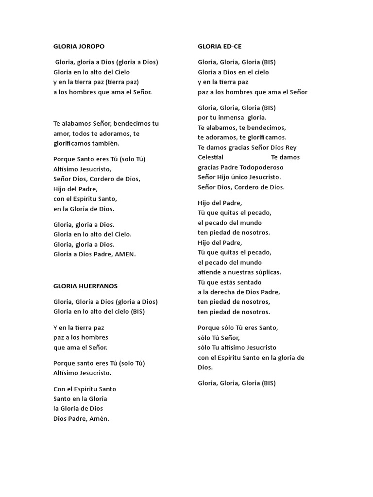 Cantos de Gloria | PDF | Pecado | espíritu Santo