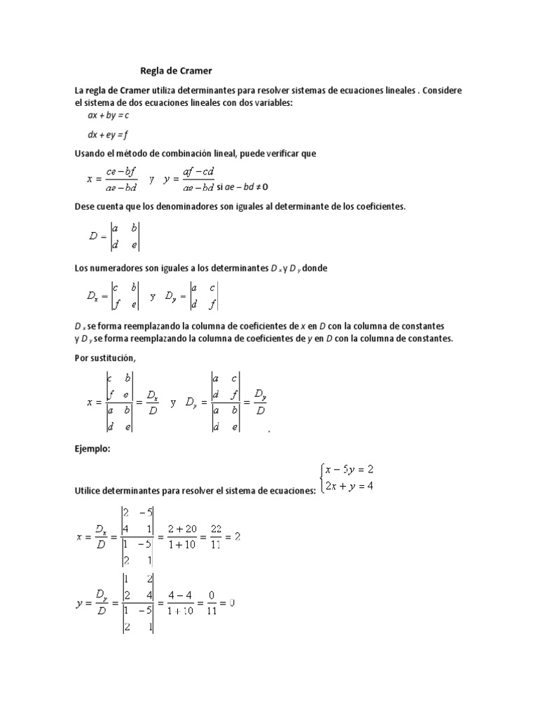 Regla de Cramer | PDF | Determinante | Ecuaciones