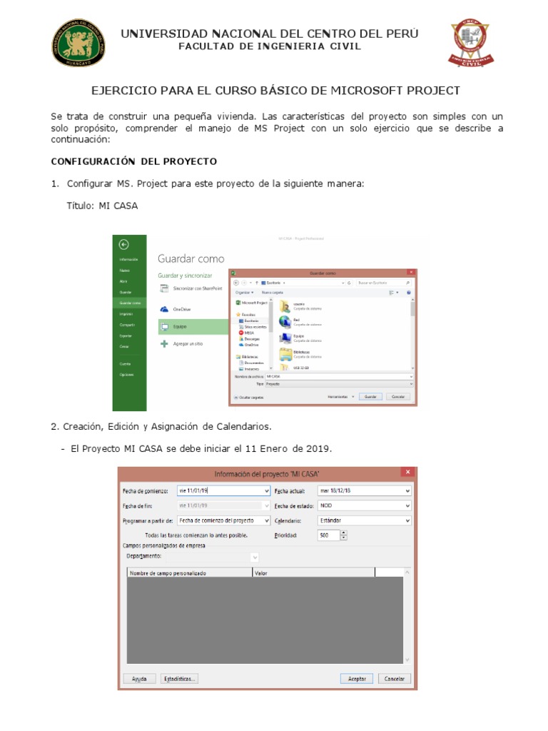 Ejercicio para Curso Básico MS Project | PDF | Calendario | Ingeniería