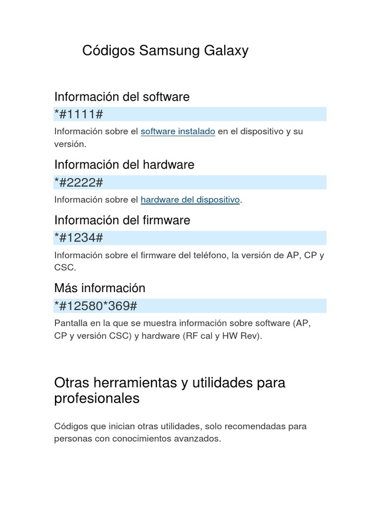 Códigos Samsung Galaxy | PDF | Teléfonos móviles | Módulo de Identidad ...