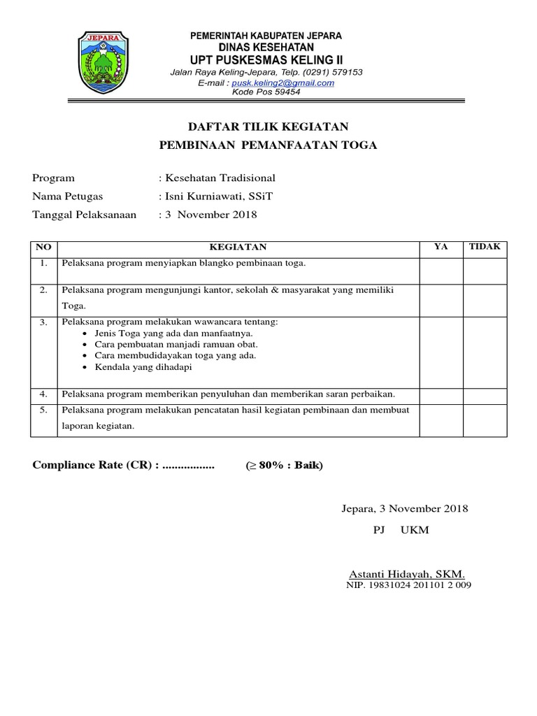 Daftar Tilik Pembinaan TOGA | PDF