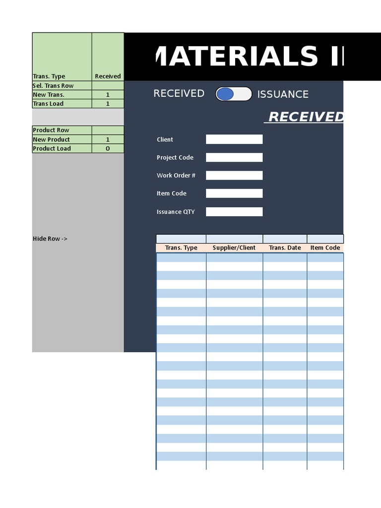 Materials Inventory List: Received Transaction | PDF