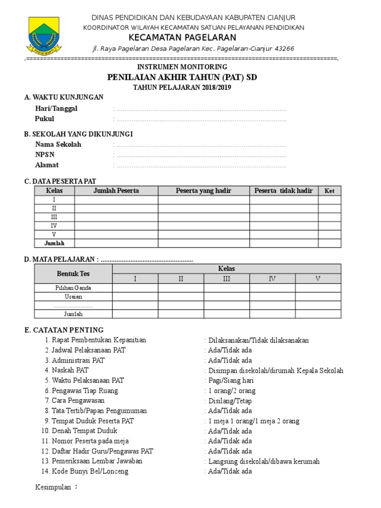 Instrumen Monitoring UTS, UAS, UKK | PDF