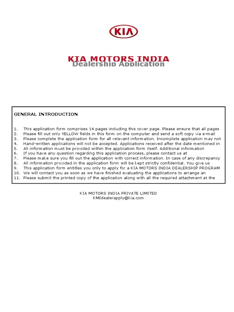 KIA India Dealer Application Form | PDF | Equity (Finance) | Revenue
