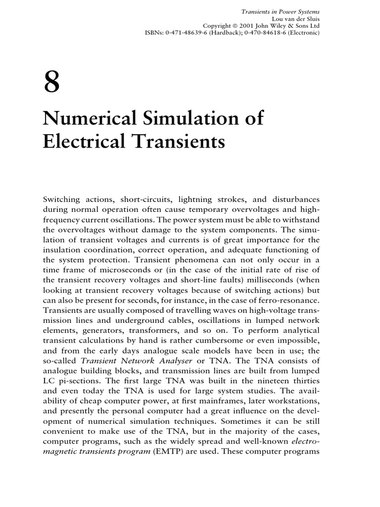 Numerical Simulation of Electrical Transients: Magnetic Transients Program (EMTP) Are Used ...