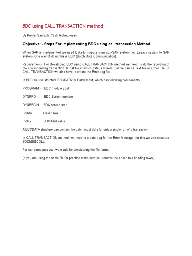 BDC Using Call Transaction Method | PDF | Database Transaction | Computer Engineering