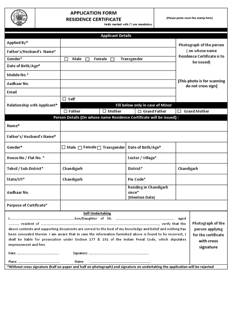 Application Form Residence Certificate: Applicant Details | PDF ...