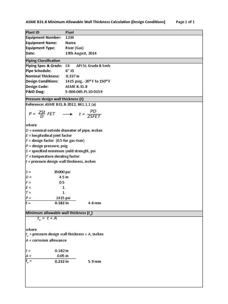 ASME B31.8 Riser Calc | PDF | Pipe (Fluid Conveyance) | Building Materials
