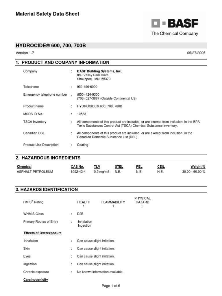 MSDS Hydrocide 600, 700b - Msds | PDF | Toxicity | Firefighting