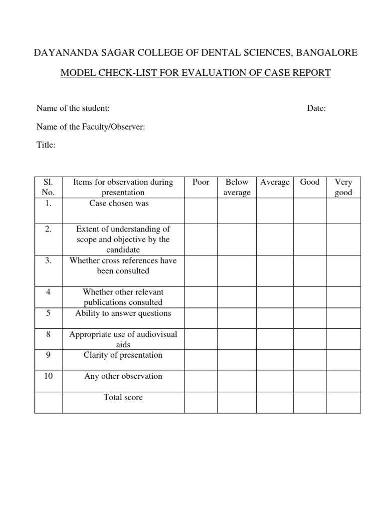 Dental Case Report Evaluation Guide | PDF | Career & Growth