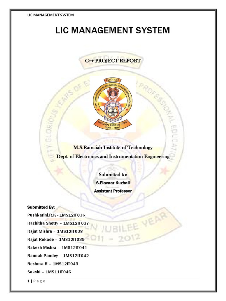 Lic Management System: C++ Project Report | Download Free PDF ...