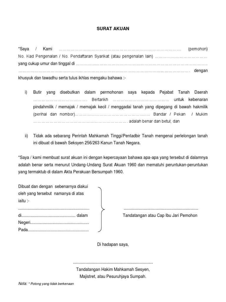 Surat Akuan Sumpah Consent Lease | PDF