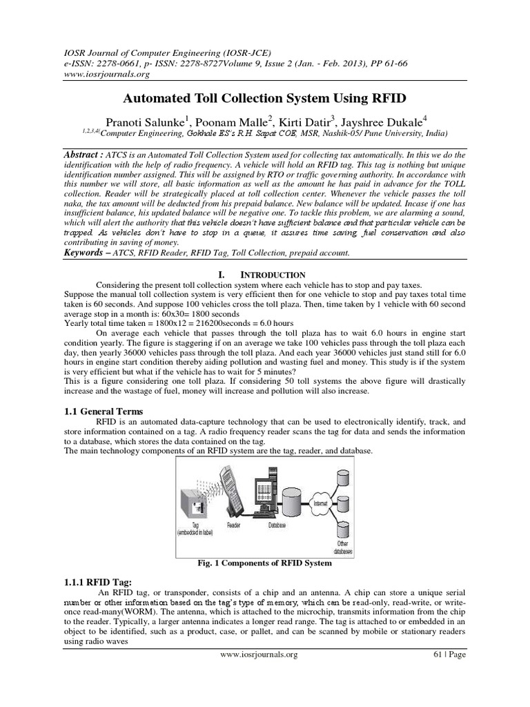Automated Toll Collection System Using RFID | PDF | Radio Frequency ...