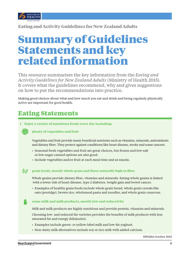Eating and Activity Guidelines for New Zealand Adults: Recommendations ...