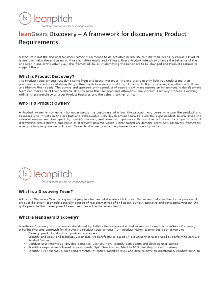 Discovery Framework | PDF | Scrum (Software Development) | Goal
