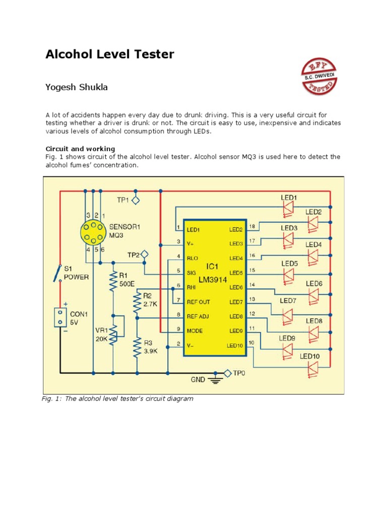 Alcohol Level Tester Circuit Guide | PDF | Printed Circuit Board | Sensor