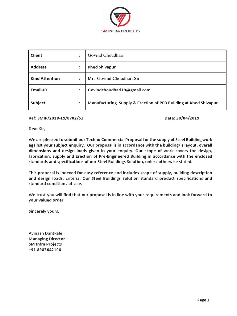 Techno Commercial Proposal for PEB | PDF | Wall | Taxes