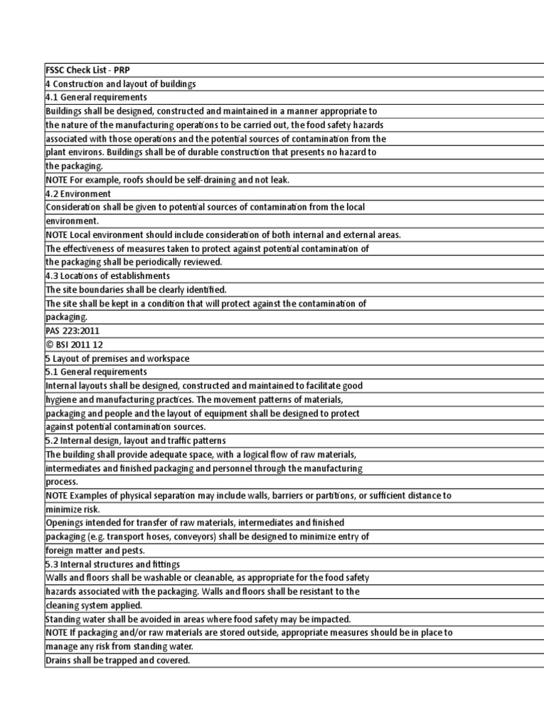 FSSC Check List PRP | Download Free PDF | Packaging And Labeling | Food ...