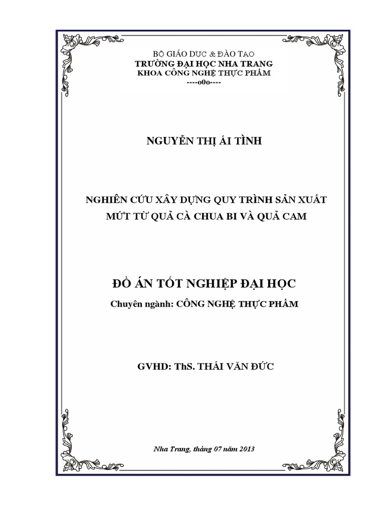 Nghien Cuu Xay Dung Quy Trinh San Xuat Mut Tu Qua CA Chua Bi Va Qua Cam