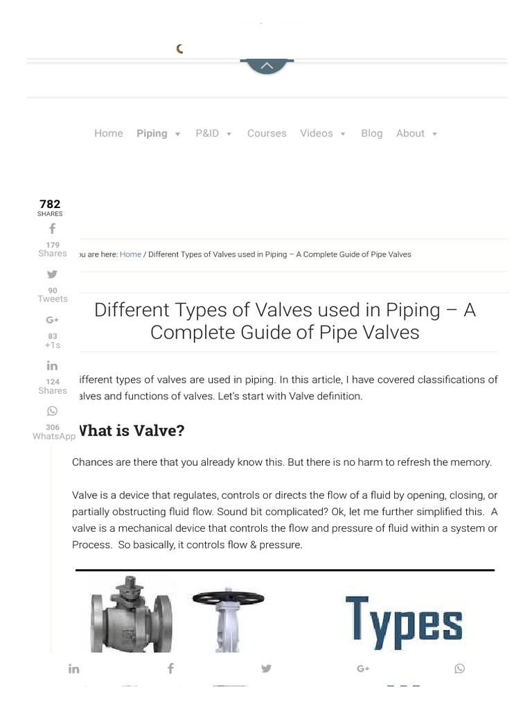 Different Types of Valves Used in Piping - A Complete Guide of Pipe Valves | PDF | Valve | Pipe ...
