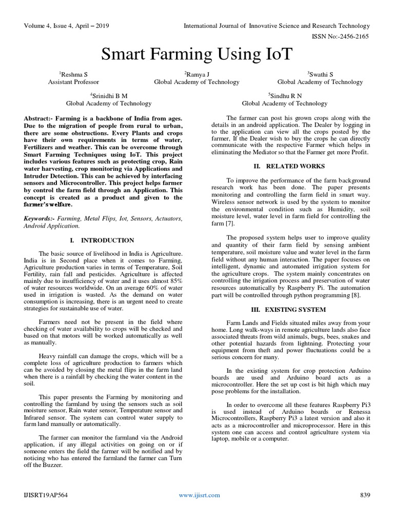 Smart Farming Using IoT | PDF | Internet Of Things | Water Resources