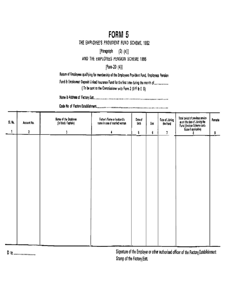 Epf Form 5 & Form 10 - Employee's Providand Fund Scheme and Pension ...