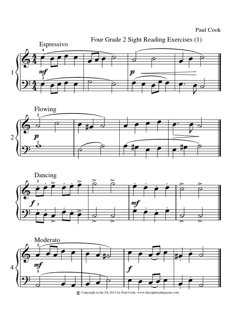 Four Grade 2 Sight Reading Exercises | PDF