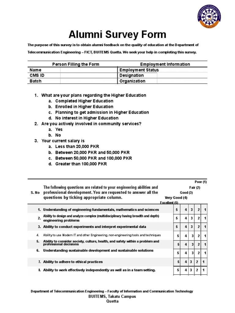 Alumni Survey Form | PDF | Engineering | Science