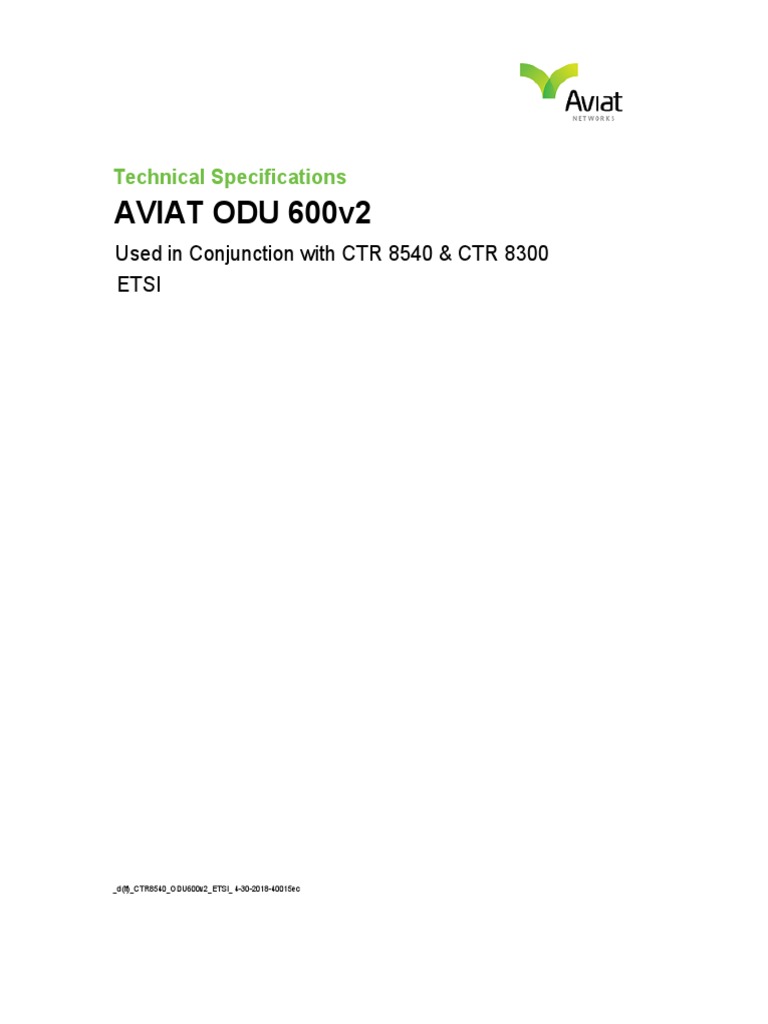Aviat ODU 600v2 Technical Specs | PDF | Hertz | Transmitter