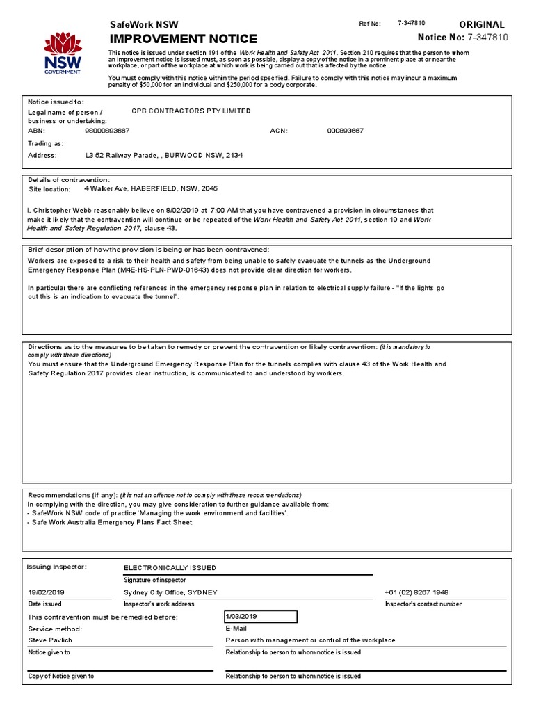 Improvement Notice PDF | PDF | Occupational Safety And Health ...