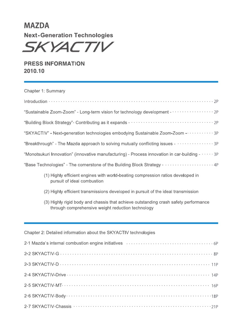 Mazda - SKYACTIV Technologies | PDF | Hybrid Vehicle | Internal ...