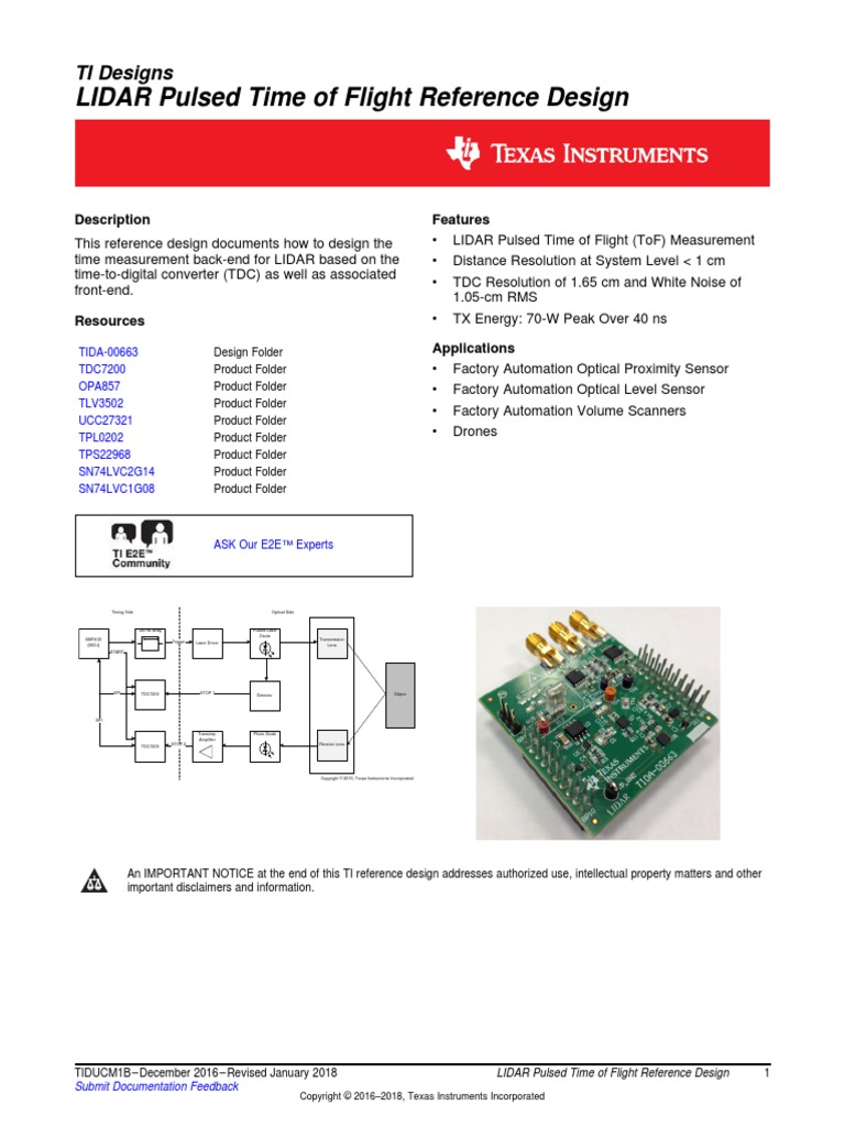 LIDAR Pulsed Time of Flight Reference Design: TI Designs | PDF | Time ...
