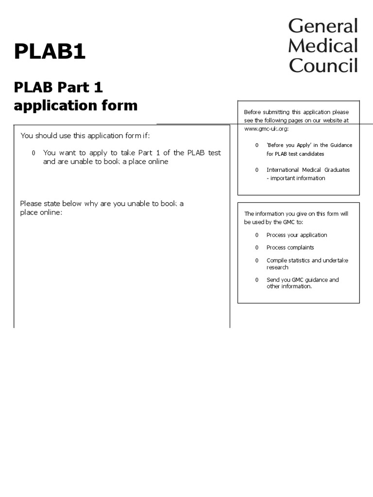 Plab1: PLAB Part 1 Application Form | PDF