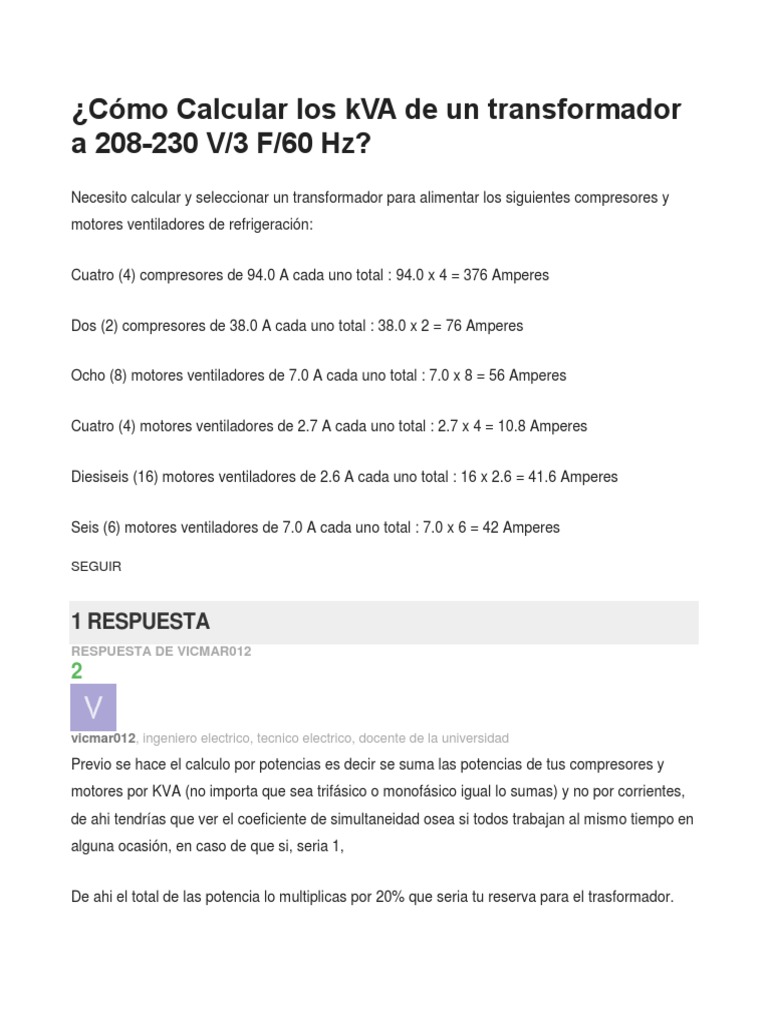 Cálculo de kVA para Transformador Trifásico | PDF | Transformador ...