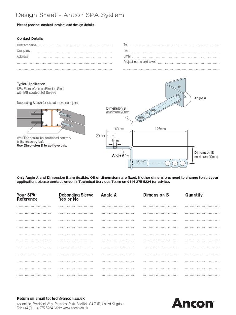 ANCON SPA Frame Cramp Design Sheet | PDF